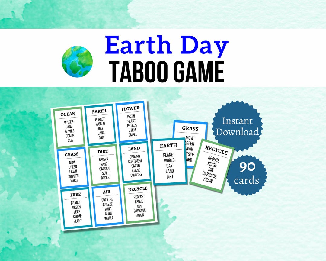 Earth Day Taboo Card Game, Printable Earth Day Party Game for Kids ...