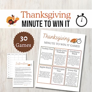 Thanksgiving Minute to Win It Games, Printable Thanksgiving Party Game ...