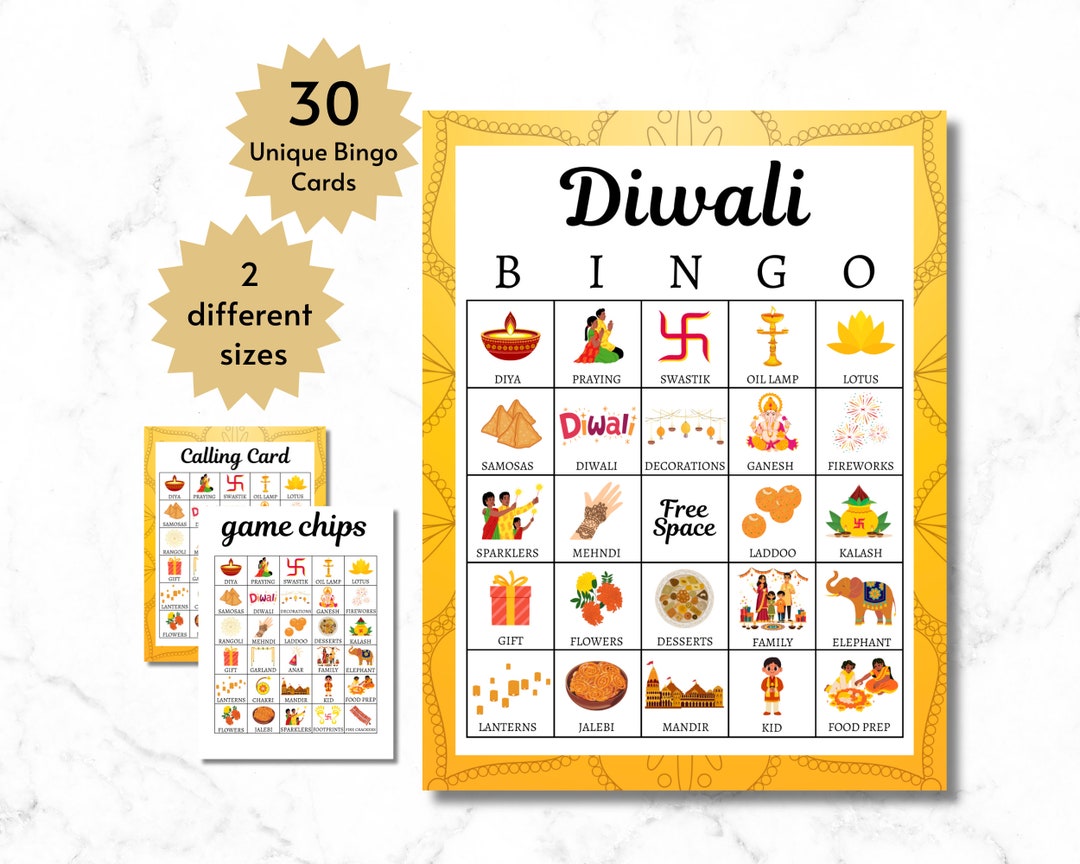 Diwali Bingo Cards Bundle, Printable Hindu Festival Party Game for Kids ...