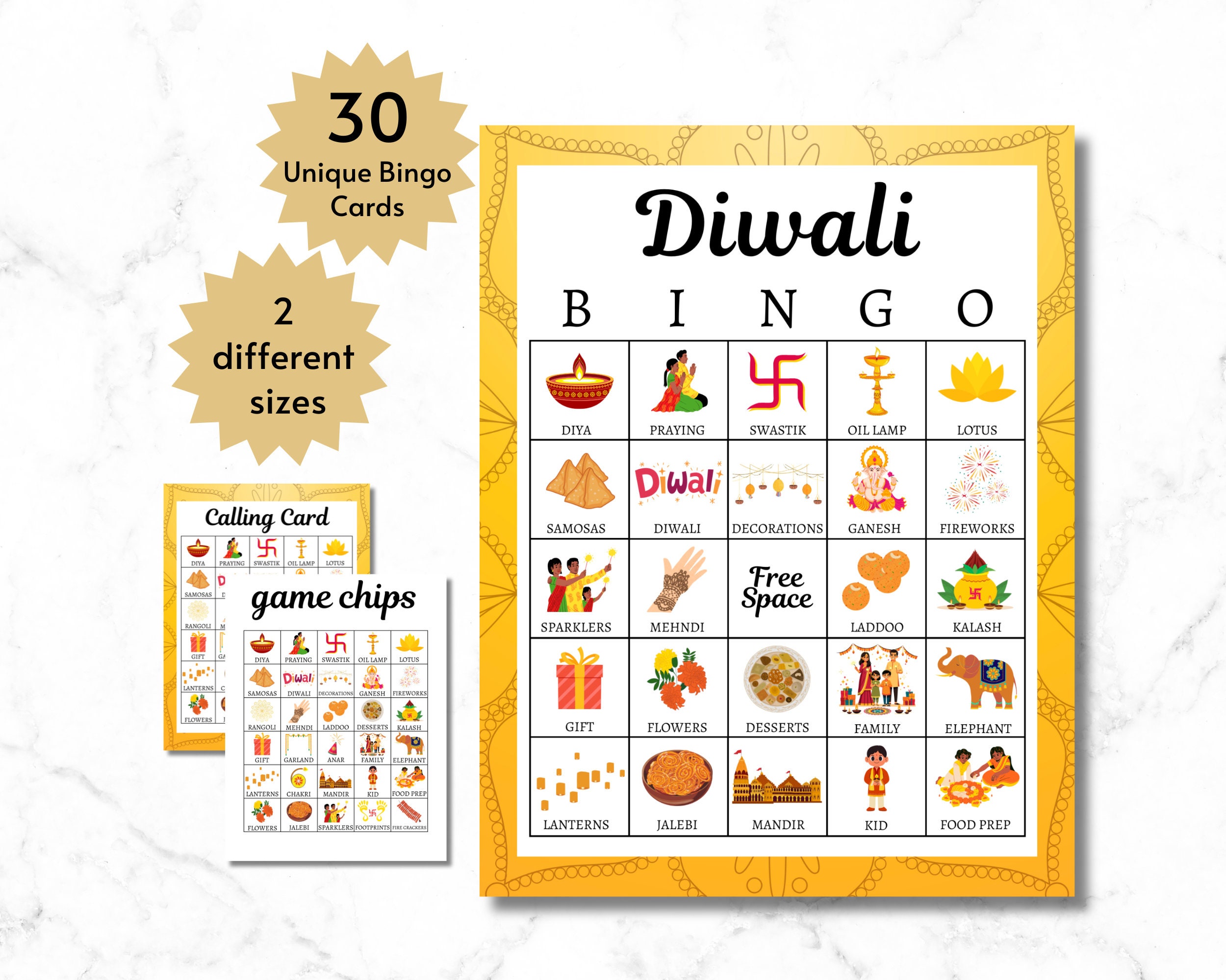 Diwali Bingo Cards Bundle, Printable Hindu Festival Party Game for Kids ...
