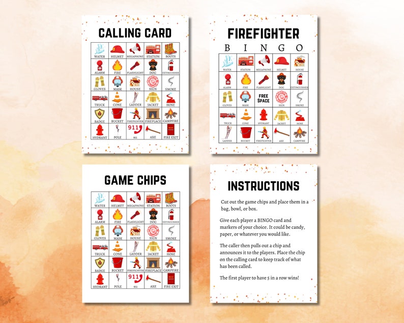 Firefighter Bingo Cards, Printable Fireman Party Game for Kids - Etsy