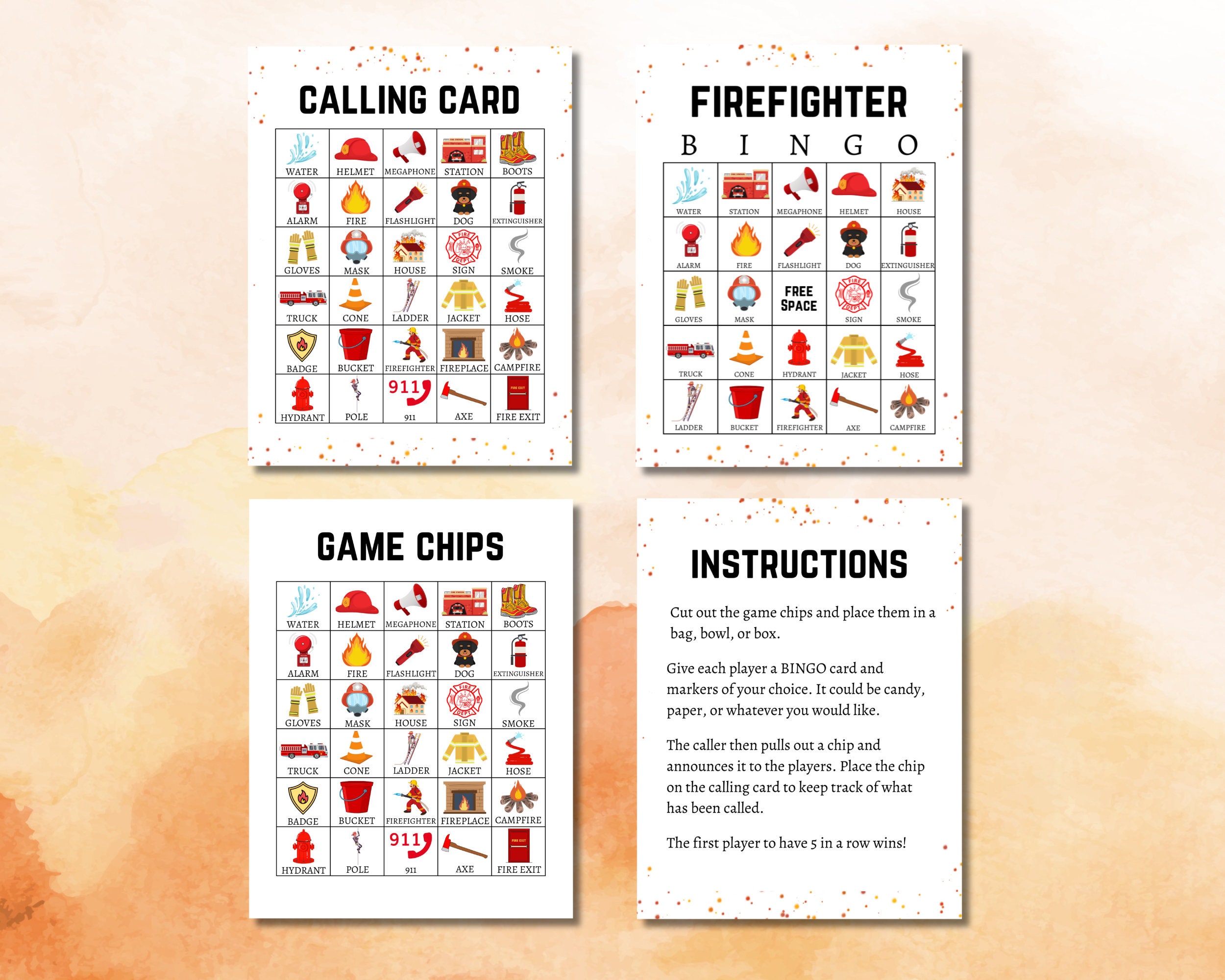 Firefighter Bingo Cards, Printable Fireman Party Game for Kids - Etsy