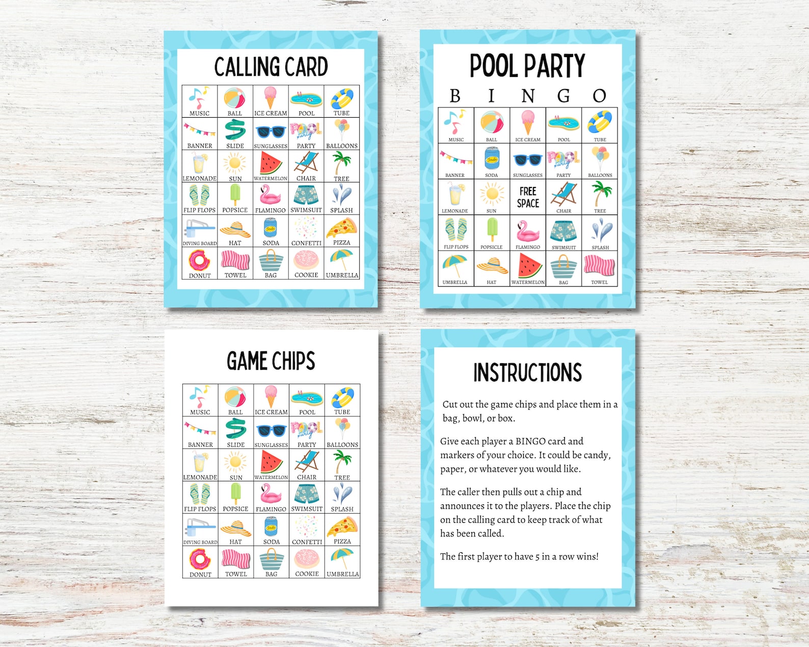 Pool Party Bingo Cards, Summertime Game for Kids, Teens, and Adults ...