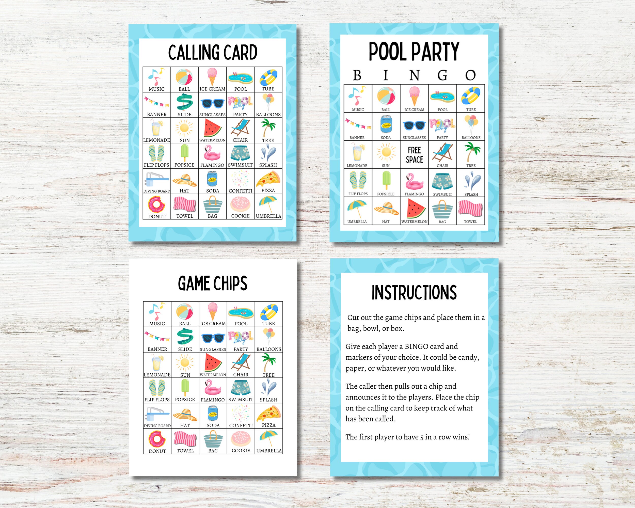 Pool Party Bingo Cards, Summertime Game for Kids, Teens, and Adults ...