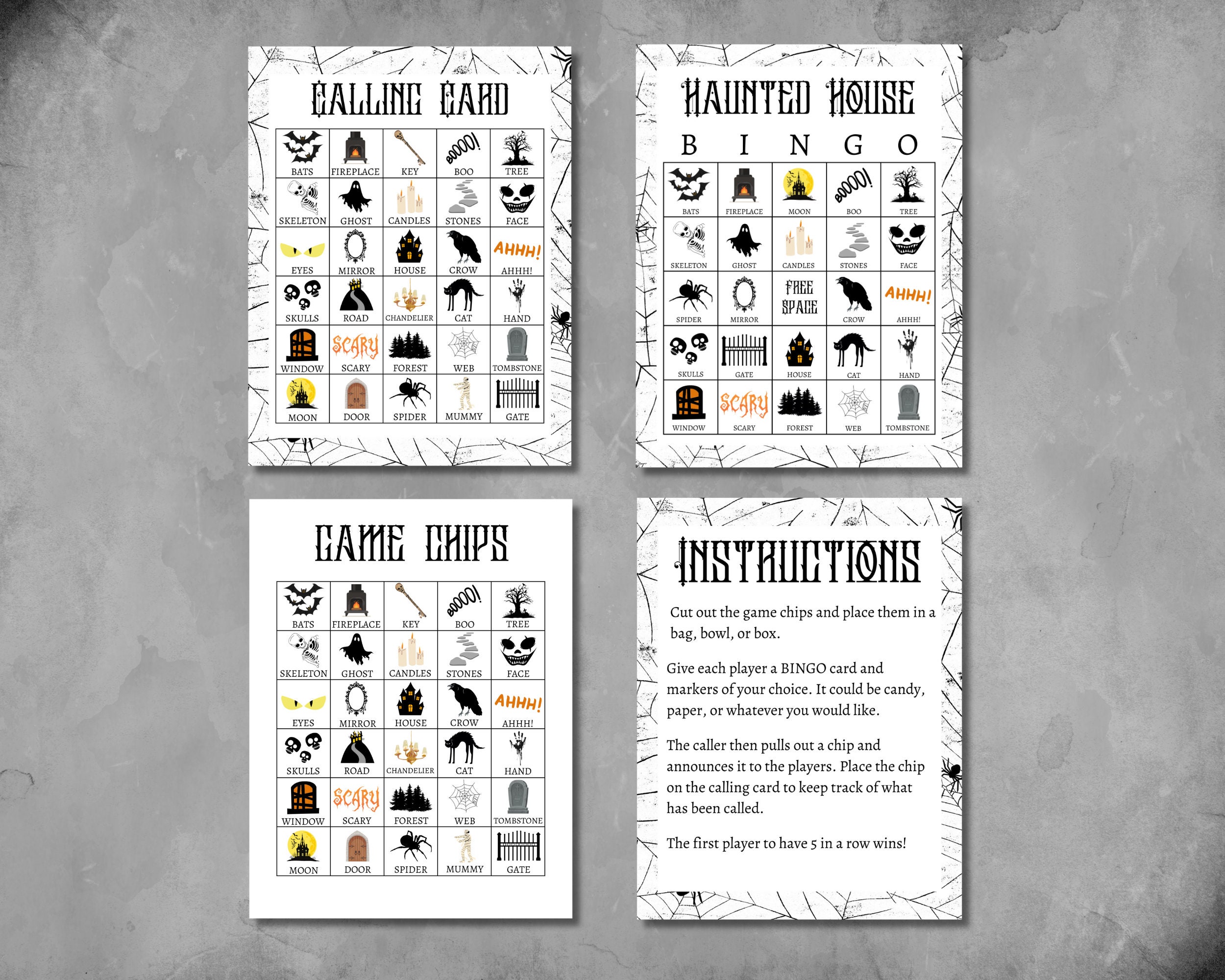 Haunted House Bingo Cards, Printable Halloween Party Game for Kids ...