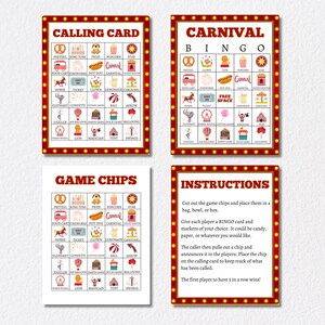 Carnival Bingo Cards, Printable Circus Party Game for Kids, Teens, and ...