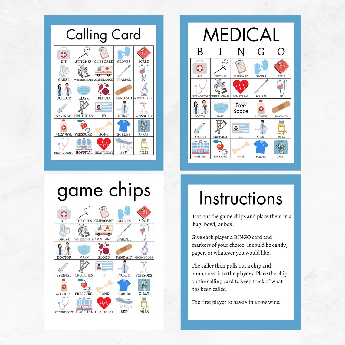 Medical Bingo Cards, Nurse Appreciation Week Game, Doctor-themed ...