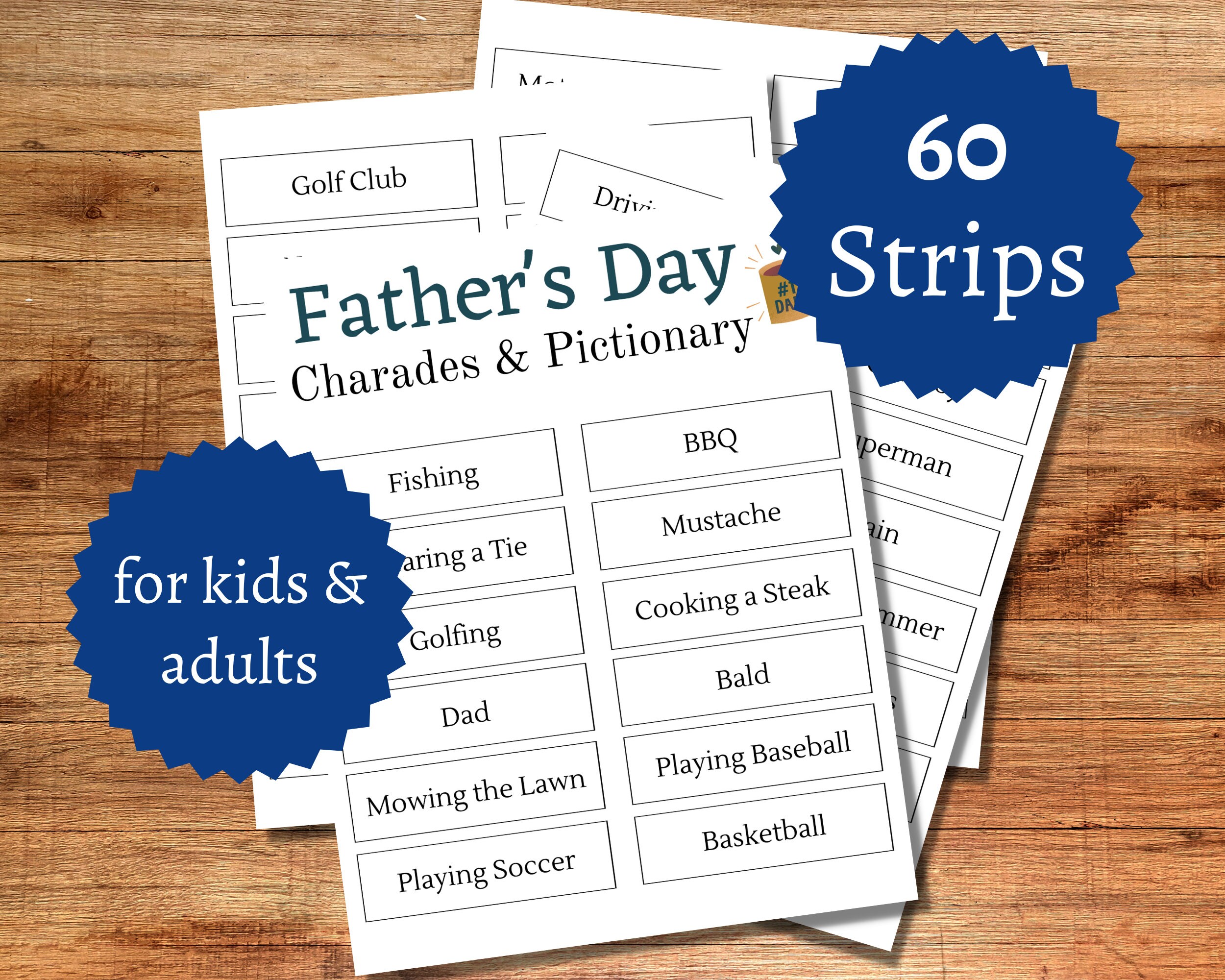 Father's Day Charades, Printable Pictionary Game for Kids, Teens, and ...