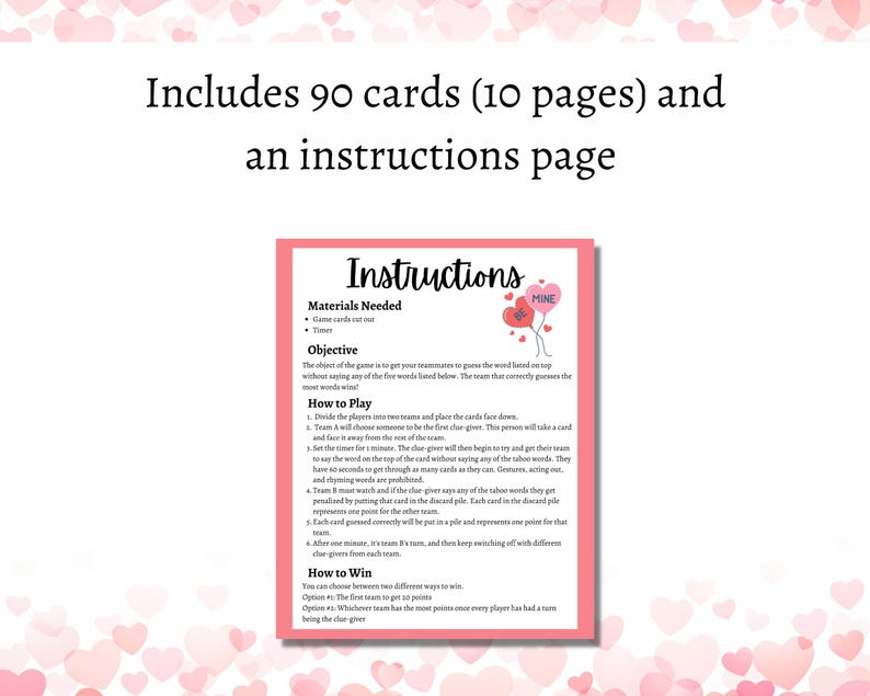 Valentine's Day Taboo Game, Printable Valentine's Party Game for Kids ...