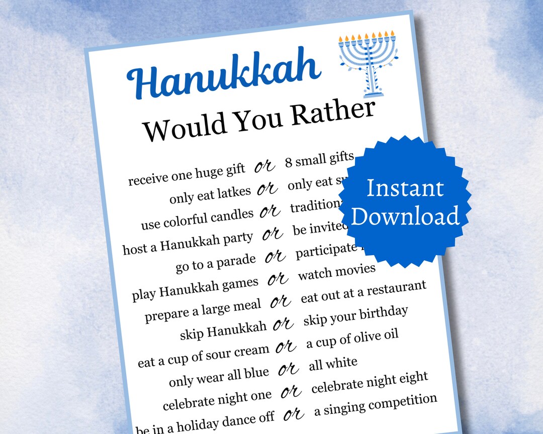 Hanukkah Would You Rather Game, Printable Hanukkah Party Game for Kids ...