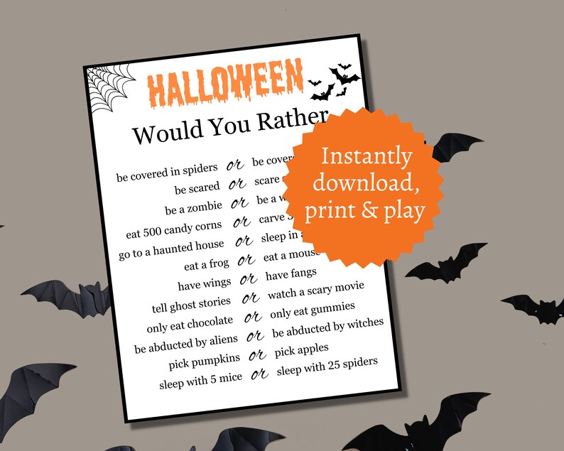 Halloween Would You Rather Game, Printable Halloween Party Game ...