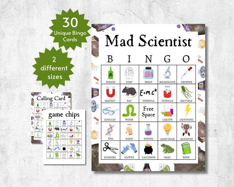 Mad Scientist Bingo Cards, Printable Halloween Party Game for Kids ...