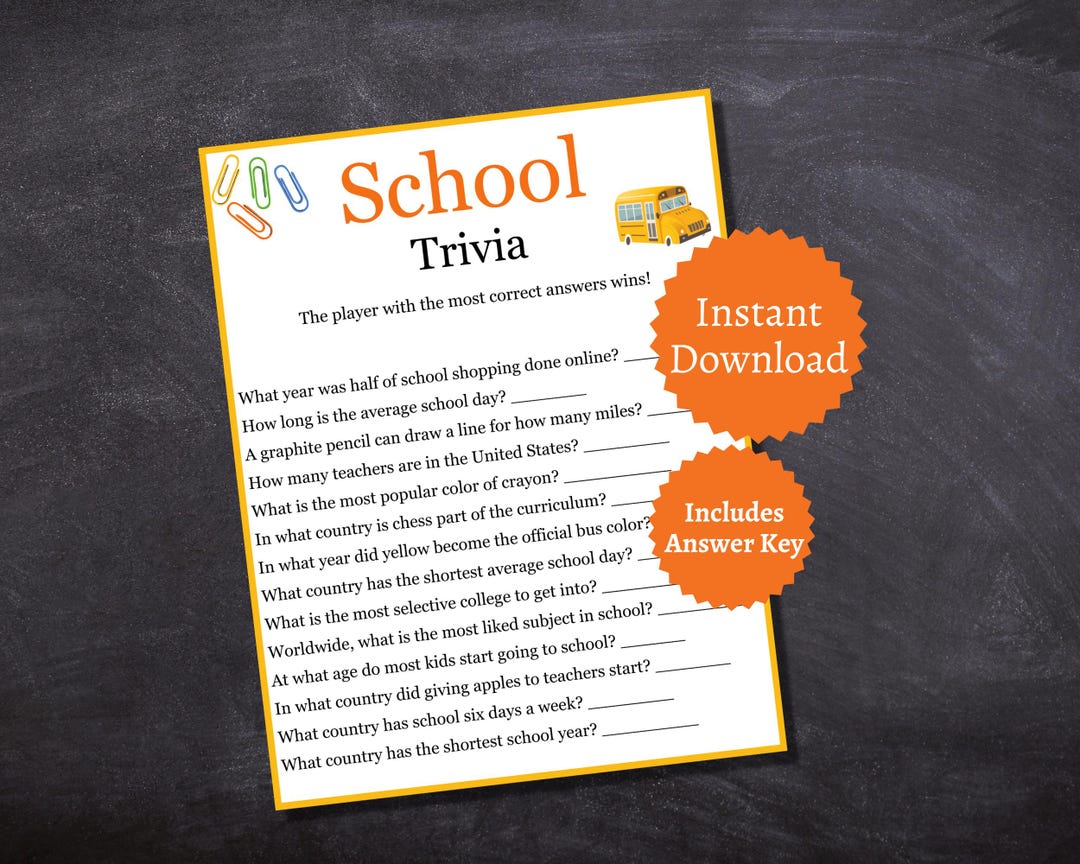 School-themed Trivia Game, Printable Classroom Activity for Kids and ...