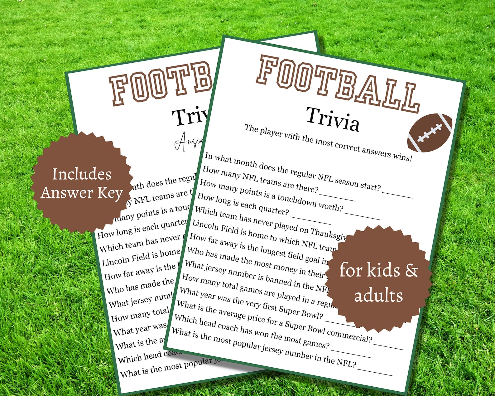 Football Trivia, Printable American Football Party Game for Kids, Teens ...