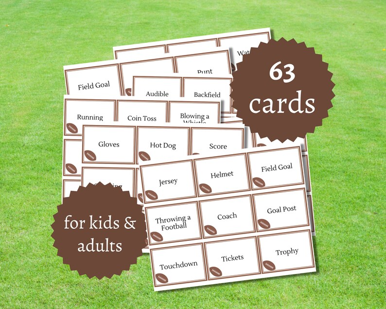 Football Charades and Pictionary Cards, Printable American Football ...