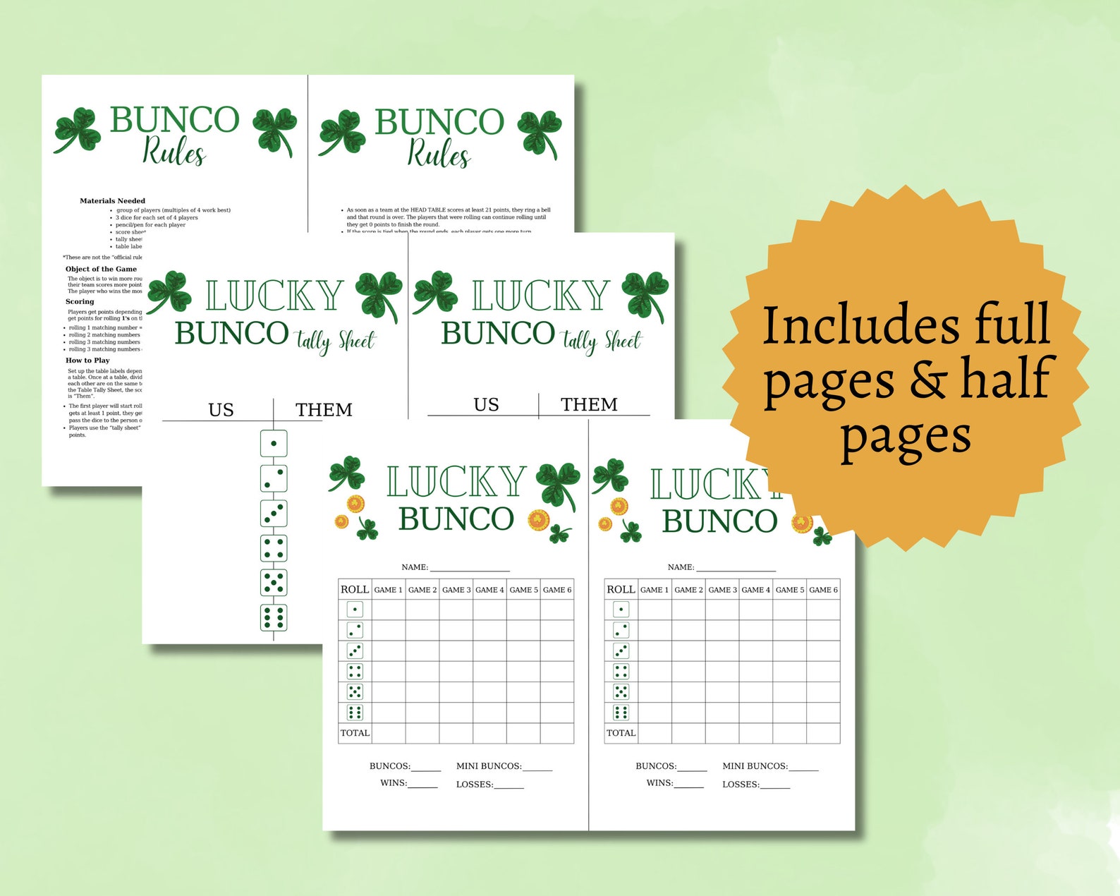 St. Patrick's Bunco, Printable Lucky Bunco Bundle, Saint Patricks Day ...