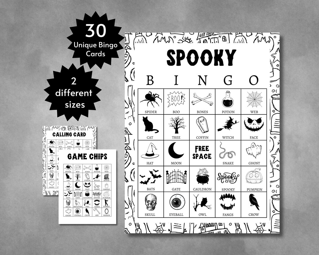 Spooky Bingo Cards, Halloween Party Game for Kids, Teens, and Adults ...