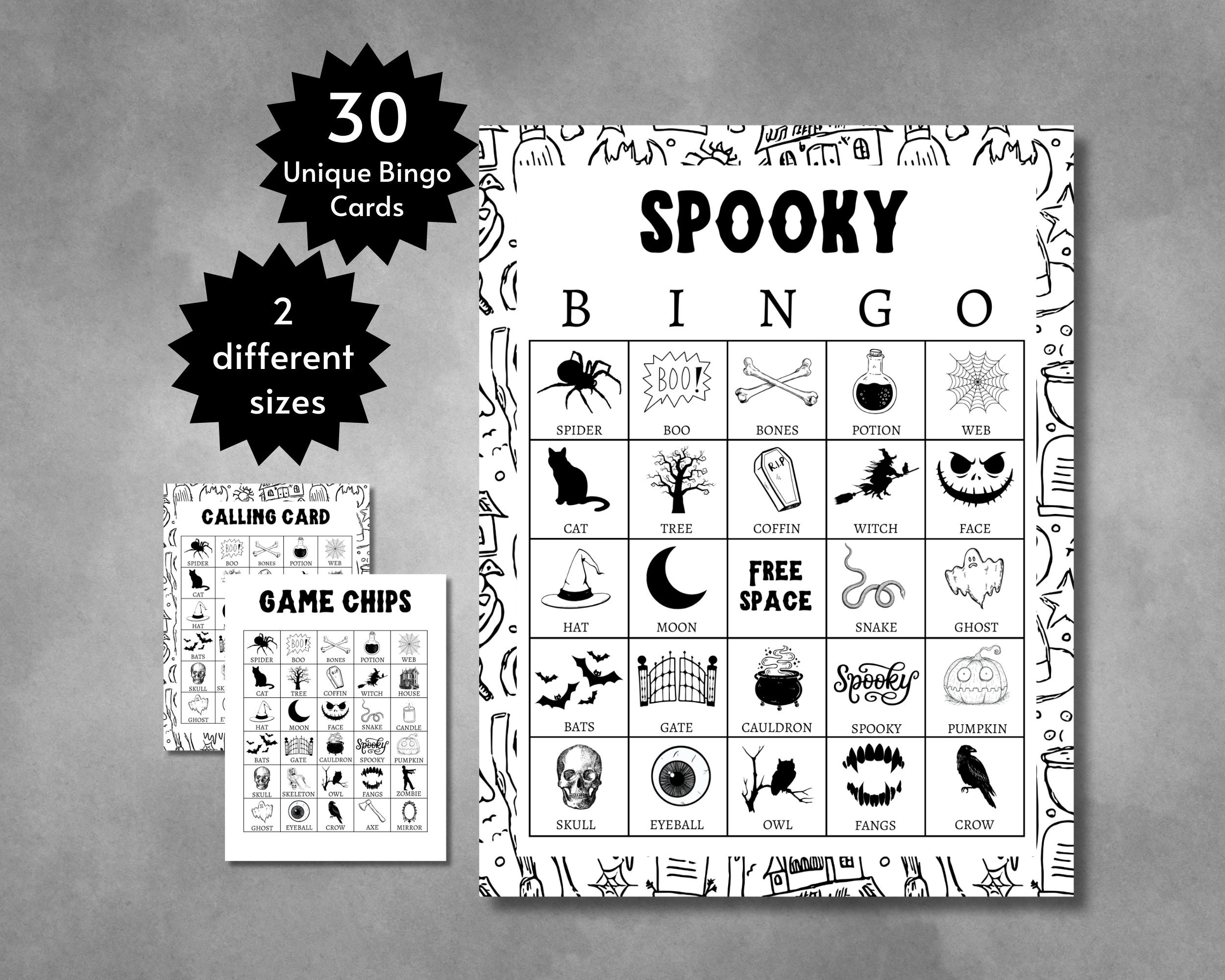 Spooky Bingo Cards, Halloween Party Game for Kids, Teens, and Adults ...