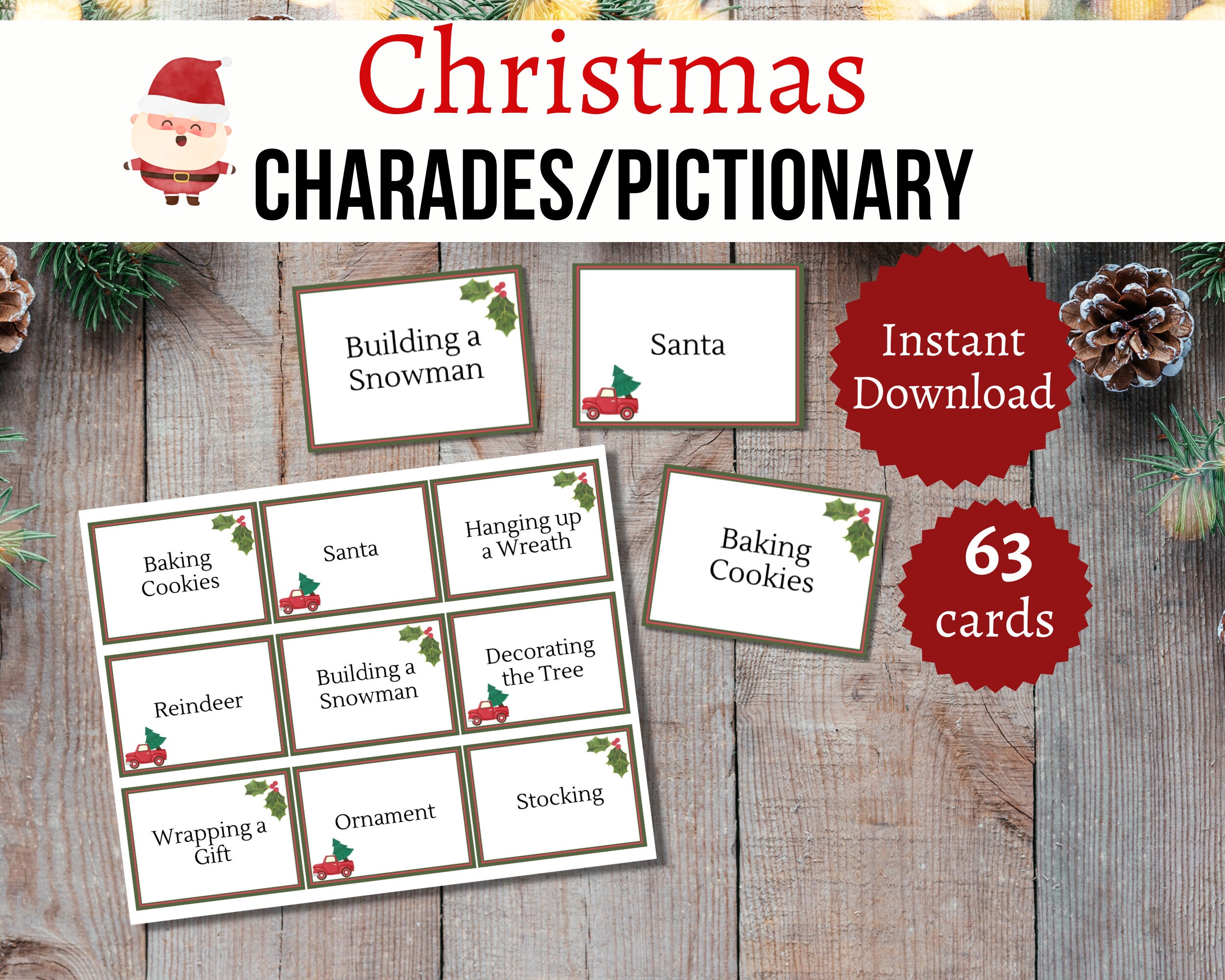 Christmas Charades Cards, Christmas Pictionary Game, Christmas Games ...
