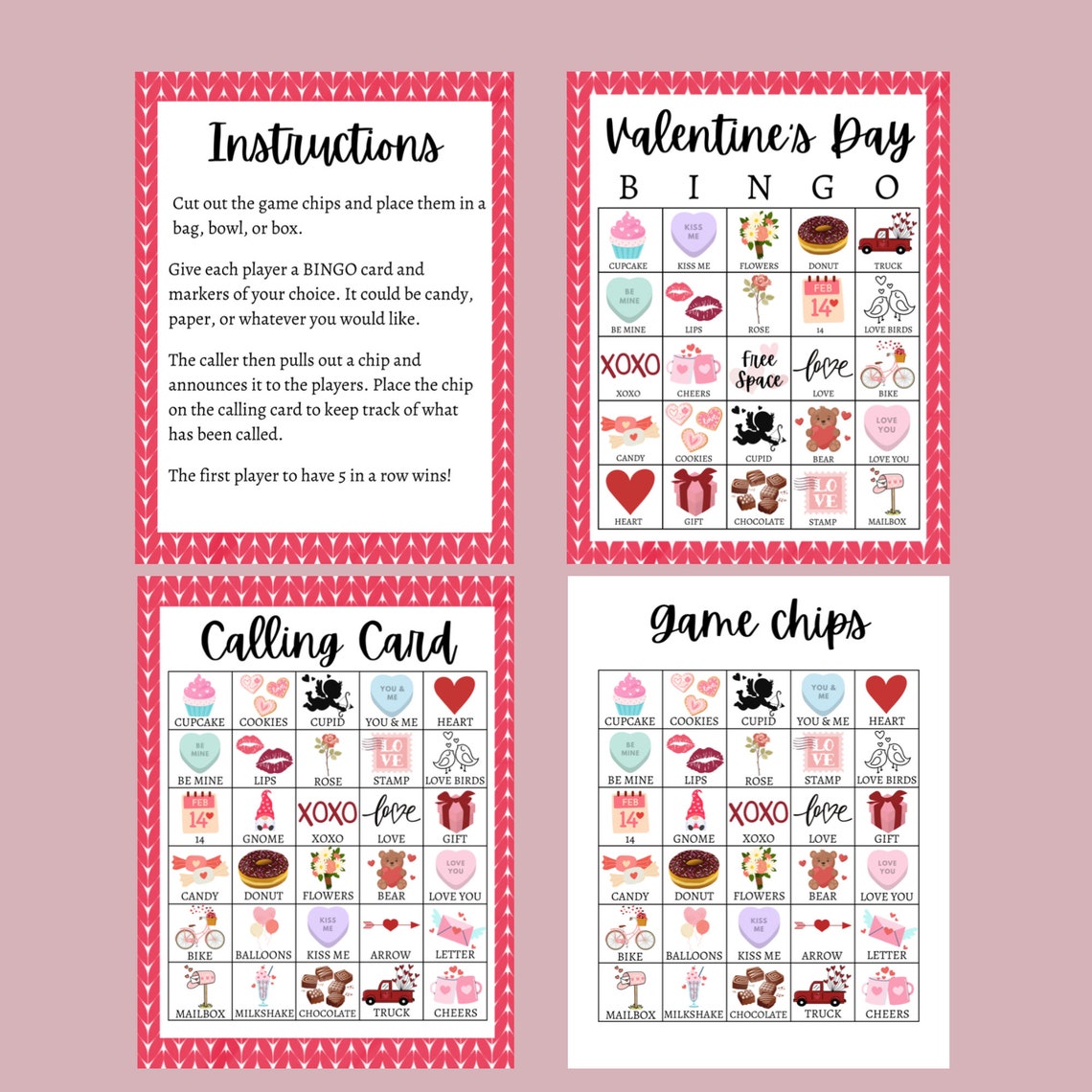 Valentine's Day Bingo Cards, Printable Valentine's Party Game for Kids ...