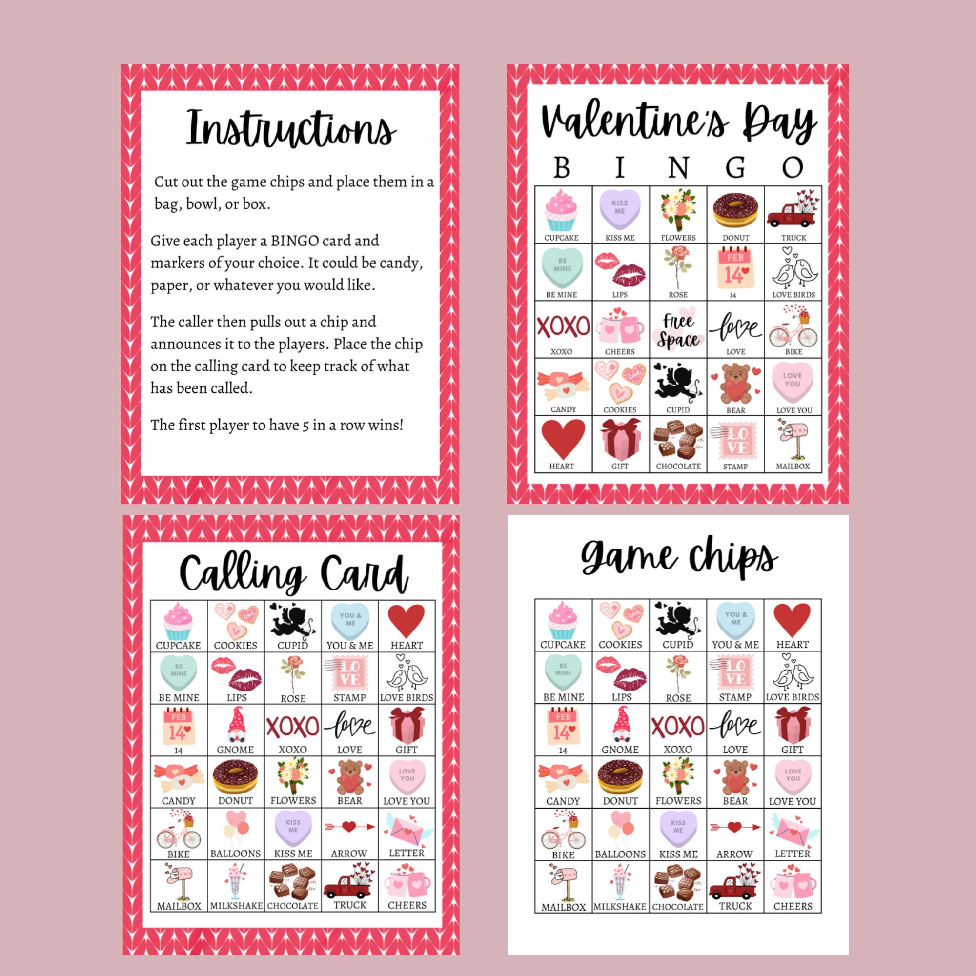 Valentine's Day Bingo Cards, Printable Valentine's Party Game for Kids ...