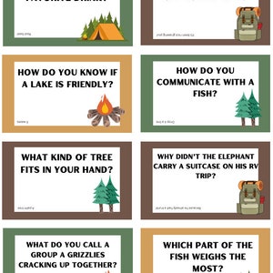 Camping Jokes, Printable Funny Camp Joke Cards for Kids, Summer Campout ...