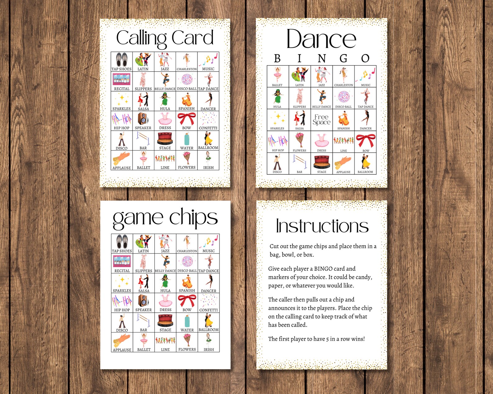 Dance Bingo Cards, Printable Dancer Party Game for Kids, Teens, and ...