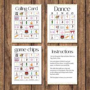 Dance Bingo Cards, Printable Dancer Party Game for Kids, Teens, and ...