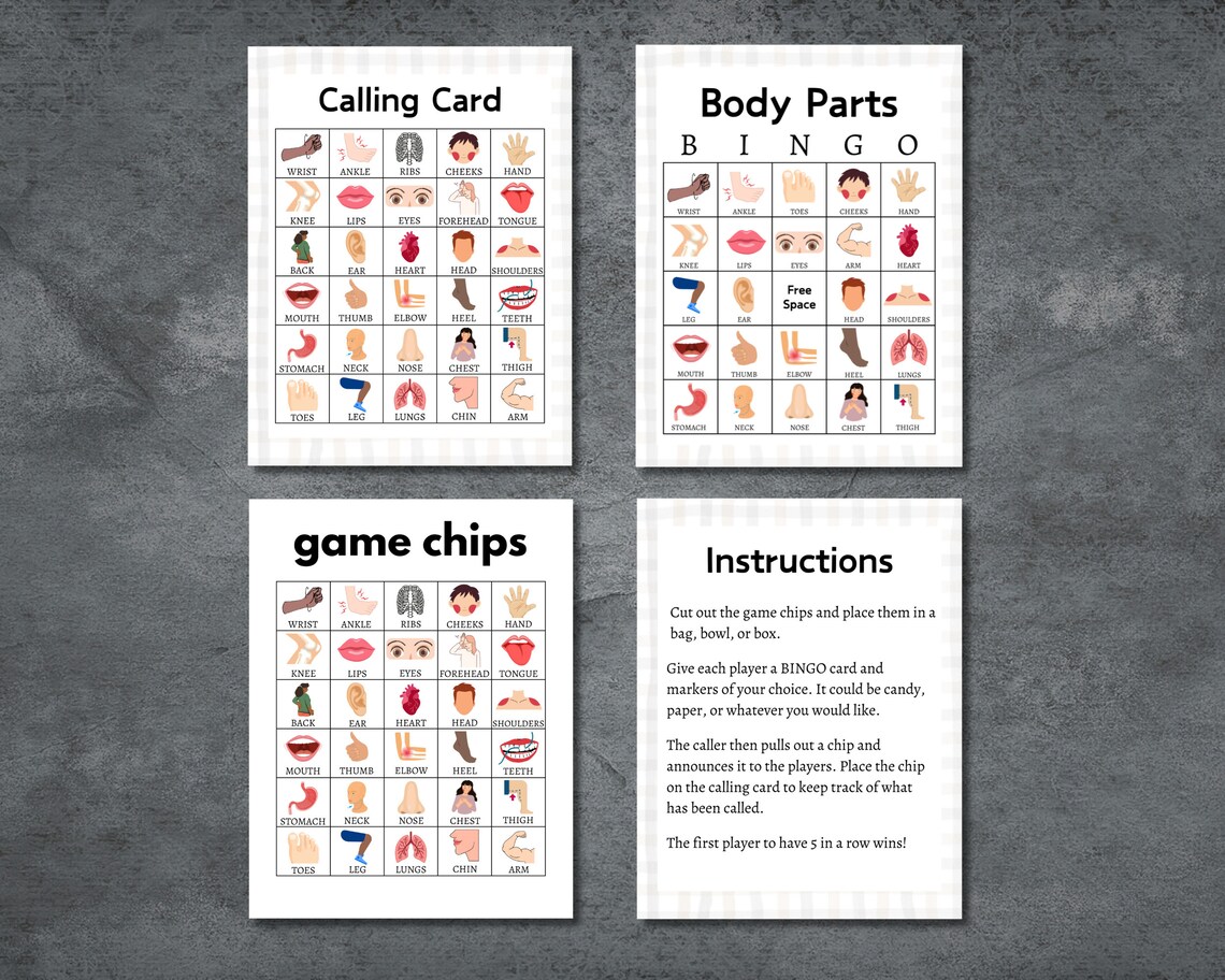 Body Parts Bingo Cards, Printable Human Anatomy Learning Game for Kids ...