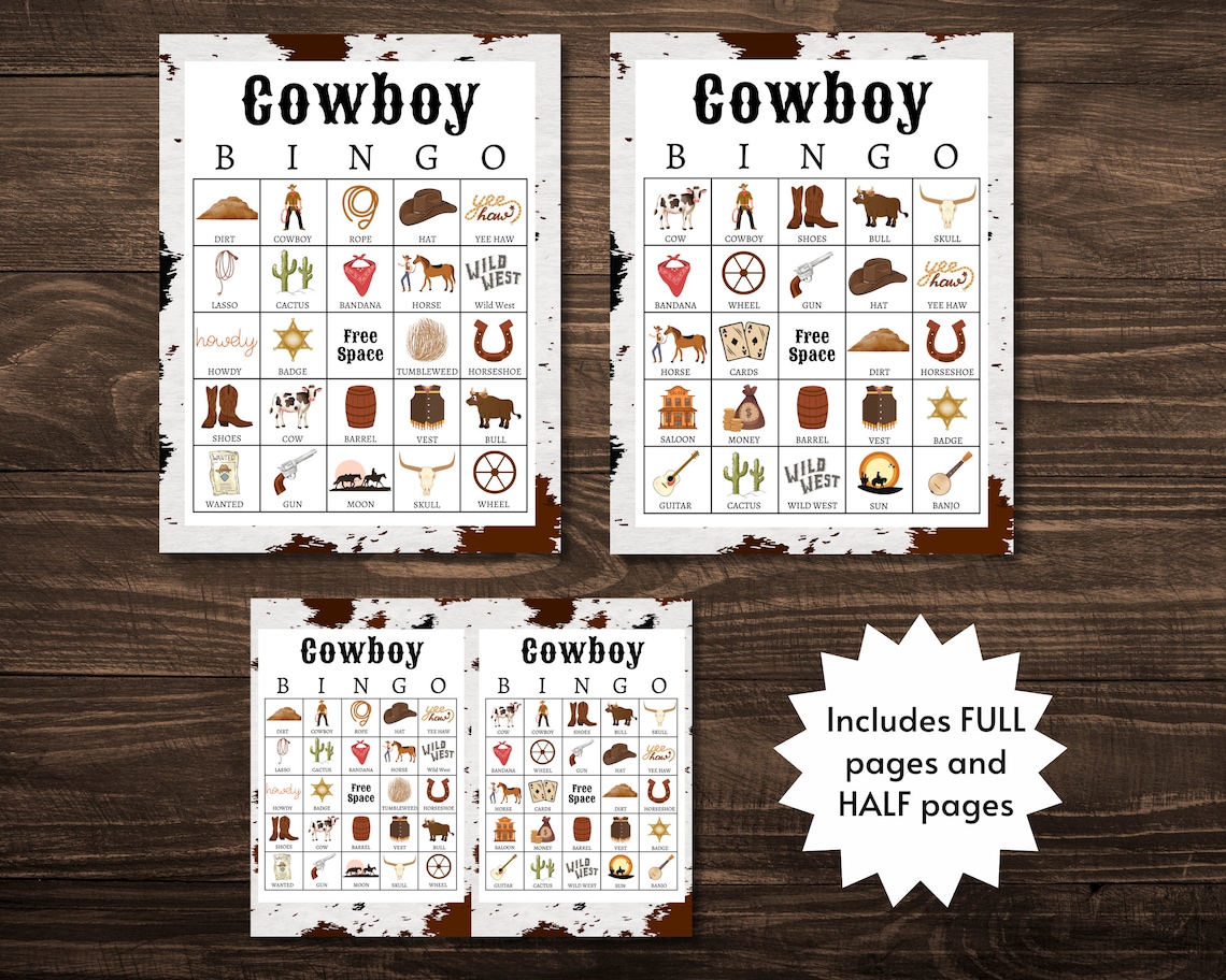 Cowboy Bingo Cards, Printable Wild West Party Game for Kids, Teens, and ...