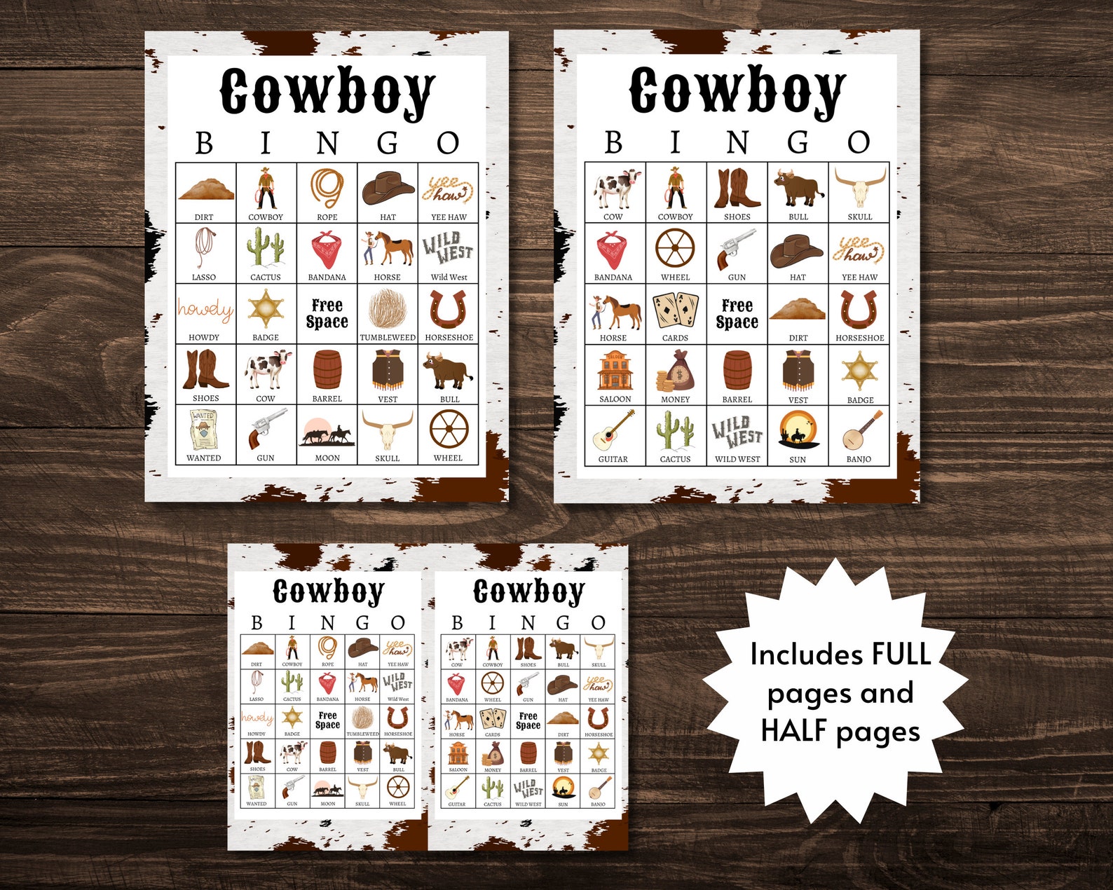 Cowboy Bingo Cards, Printable Wild West Party Game for Kids, Teens, and ...