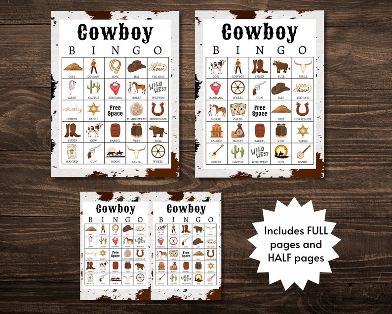 Cowboy Bingo Cards, Printable Wild West Party Game for Kids, Teens, and ...