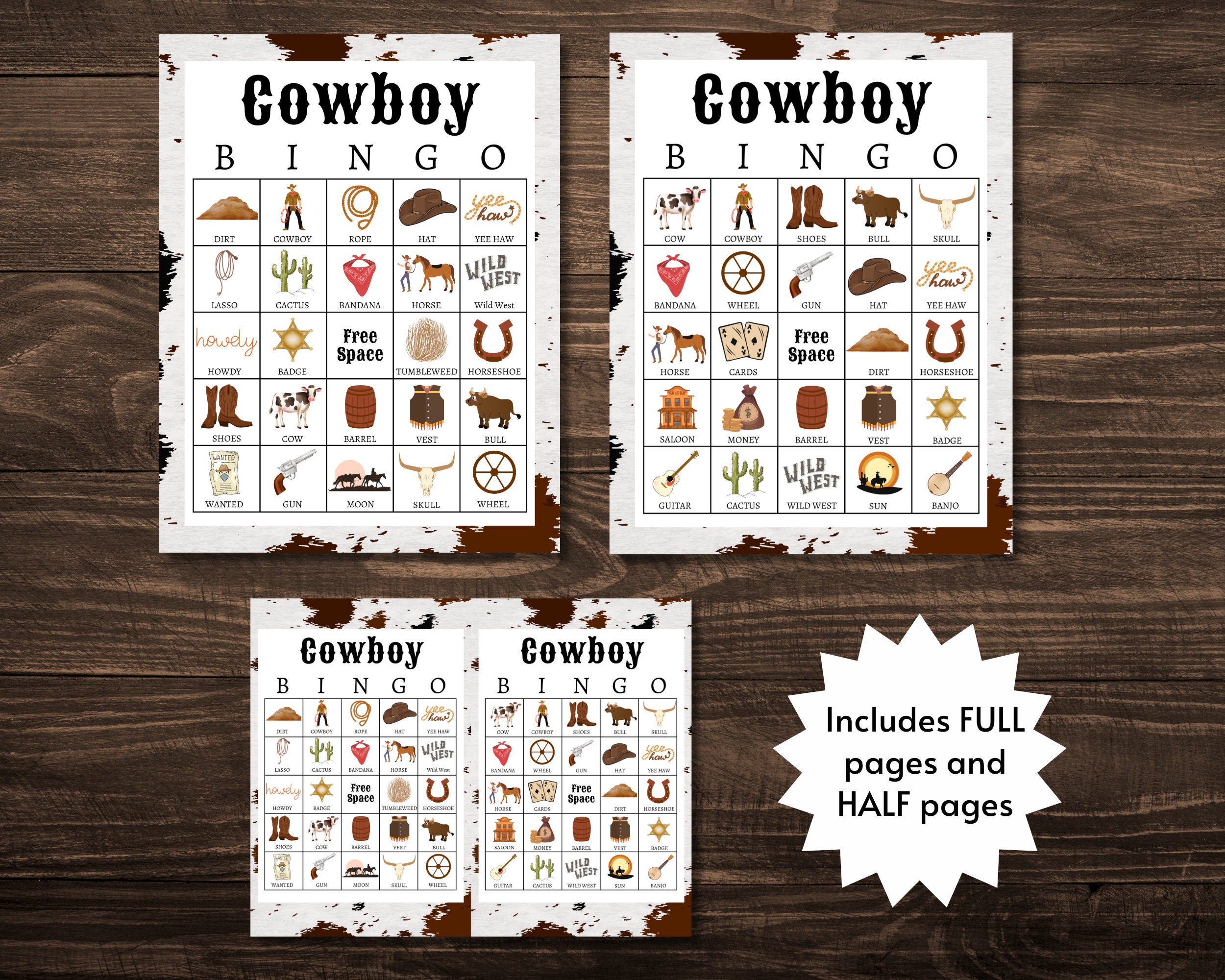 Cowboy Bingo Cards, Printable Wild West Party Game for Kids, Teens, and ...