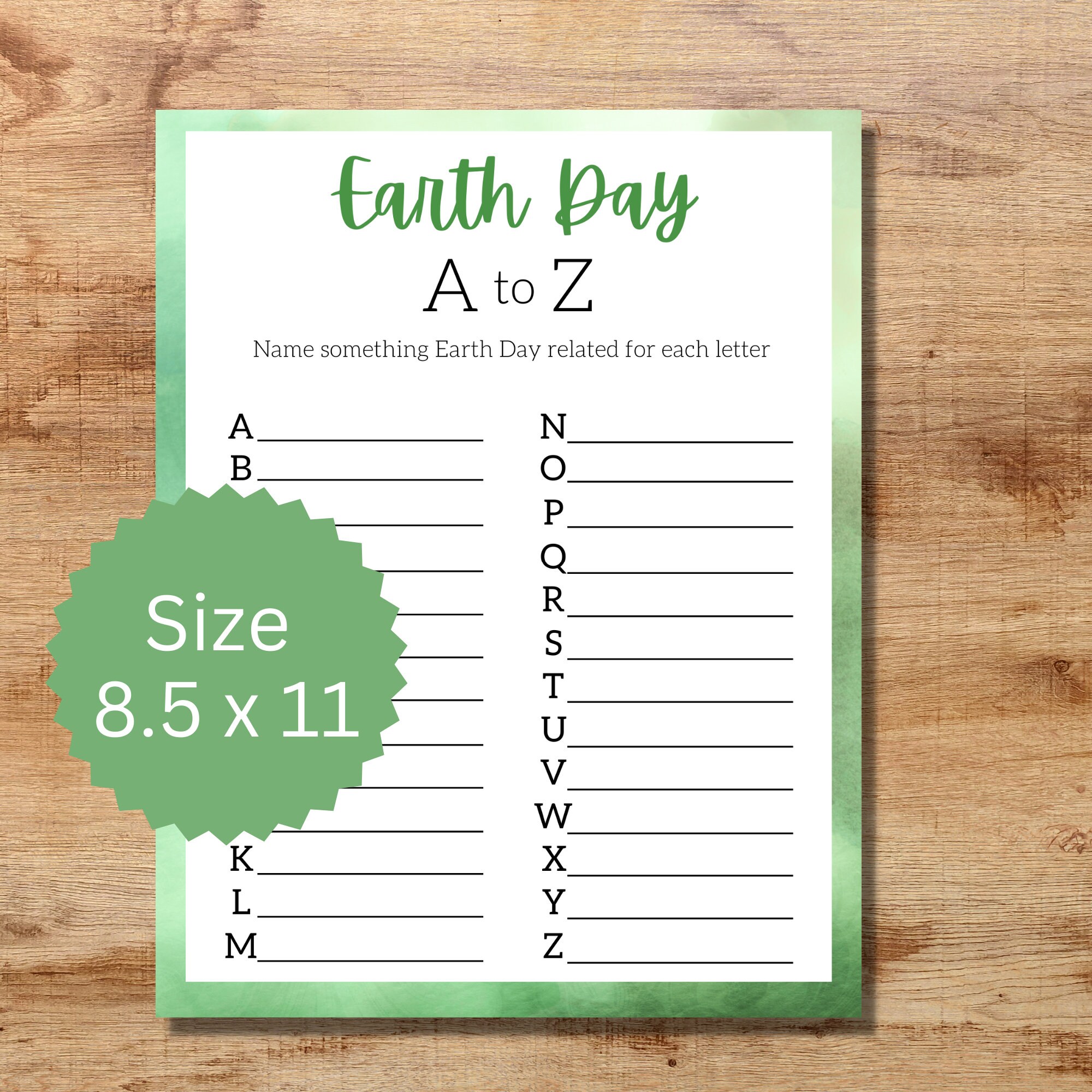 Earth Day A to Z Game, Printable Earth Day-themed Classroom Worksheet ...