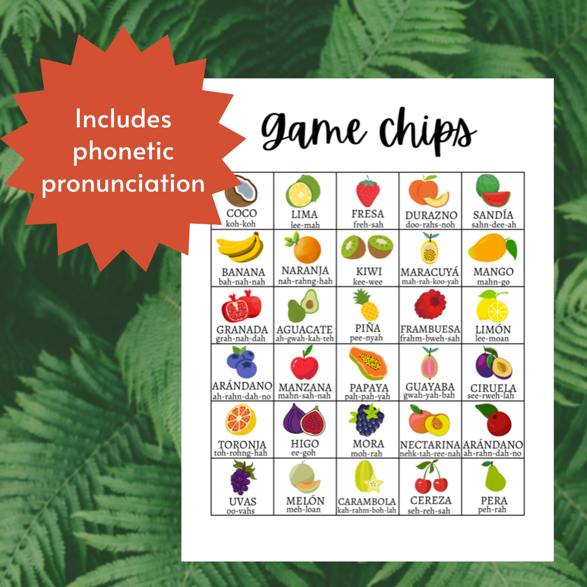 Spanish Fruit Bingo, Spanish Learning Activity for Kids, Spanish Games ...