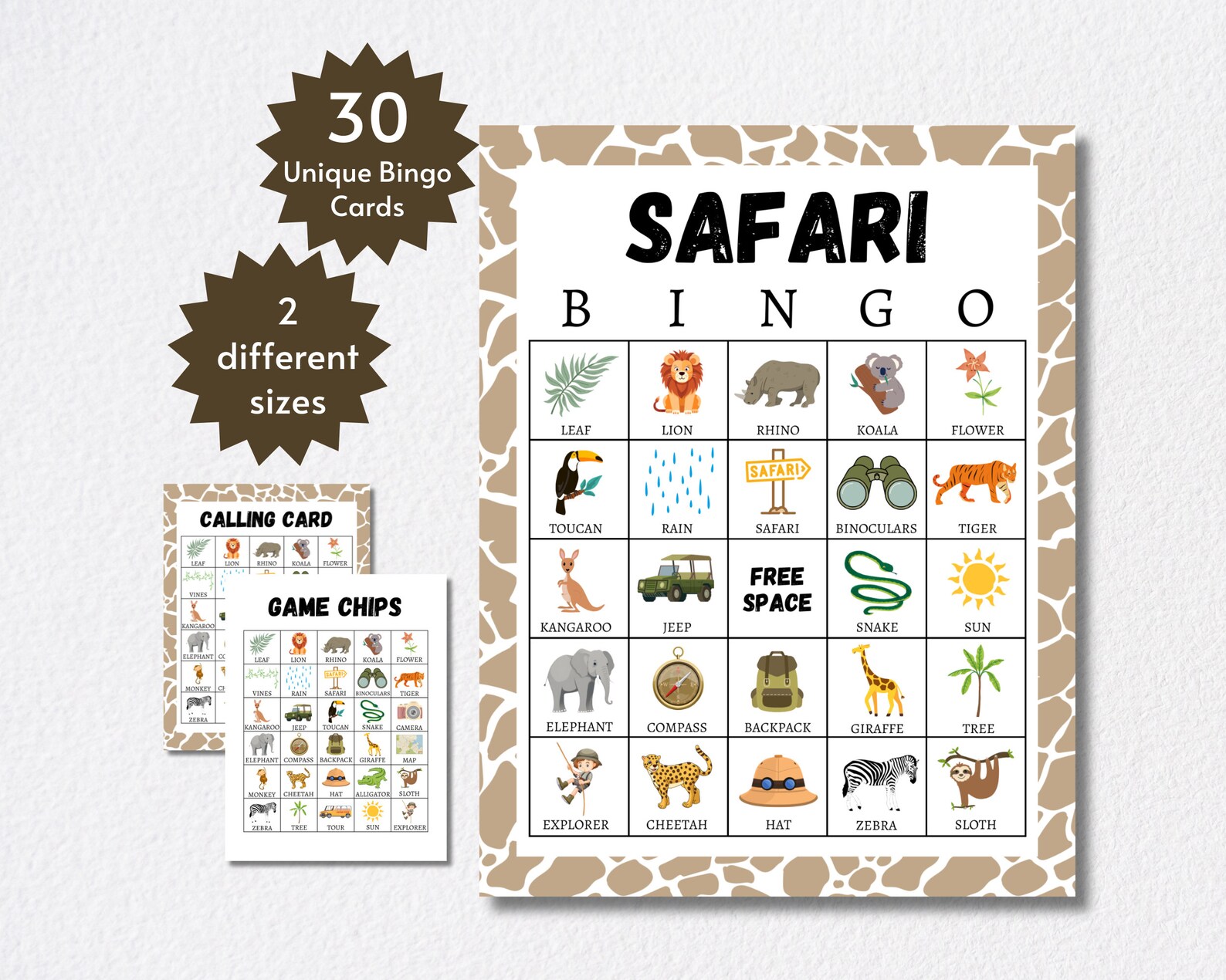 Safari Bingo Cards, Printable Animals Party Game for Kids, Zoo Activity ...
