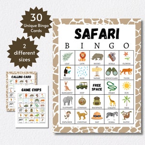 Safari Bingo Cards, Printable Animals Party Game for Kids, Zoo Activity ...