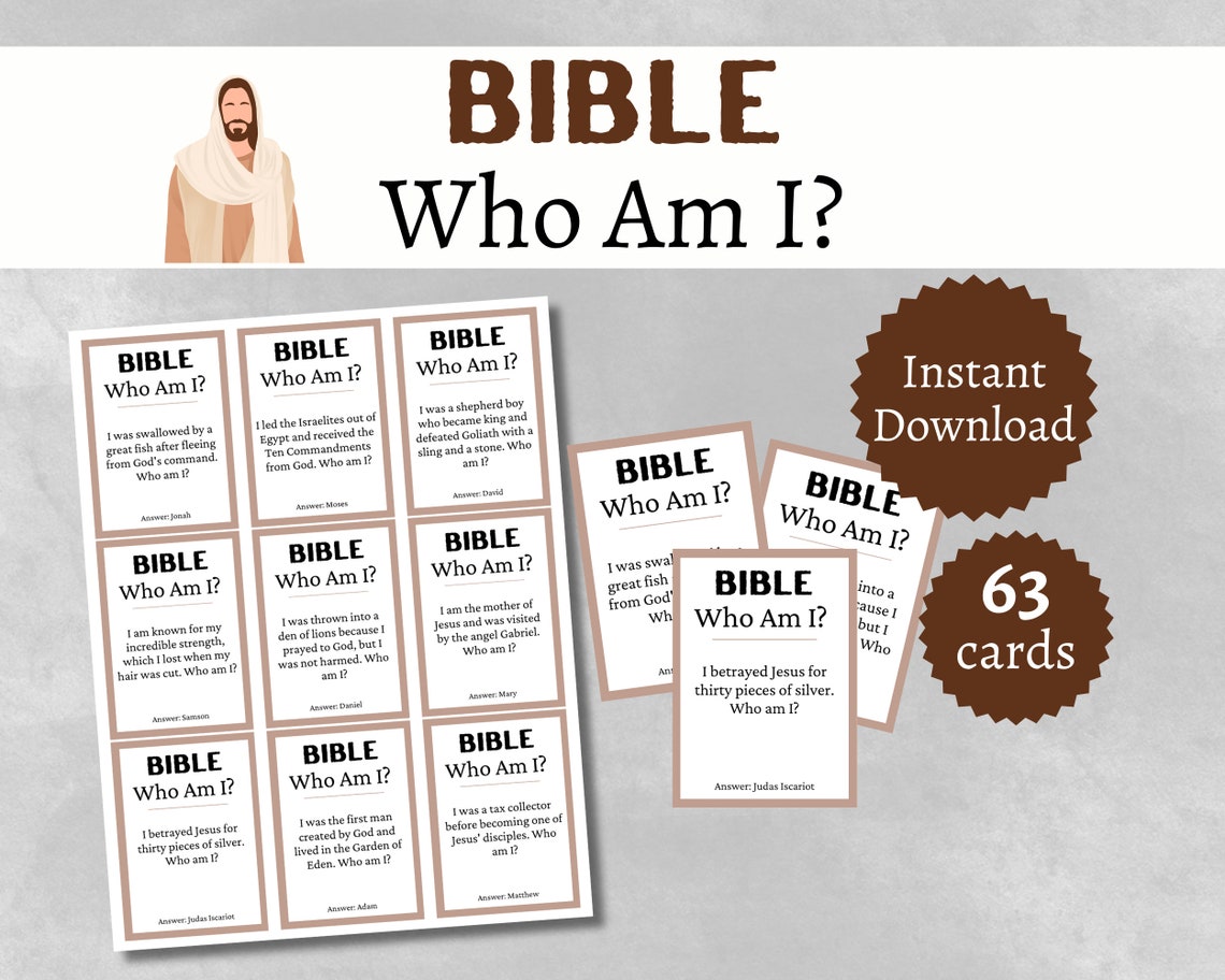 Bible Who Am I Trivia Cards, Printable Christian Party Game for Kids ...