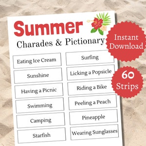 Summer Charades and Pictionary Cards, Printable Summer Game for Kids ...