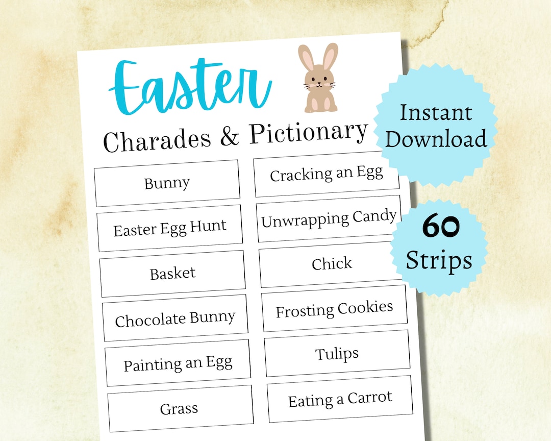 Easter Charades and Pictionary Cards, Printable Easter Party Game for ...