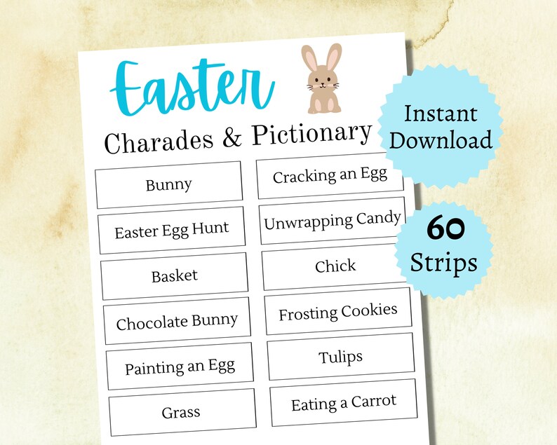 Easter Charades and Pictionary Cards, Printable Easter Party Game for ...