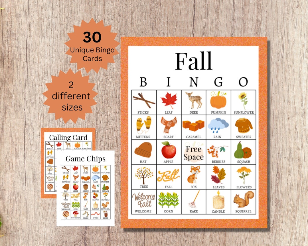 Fall Bingo Cards, Printable Autumn Party Game for Kids, Teens, and ...