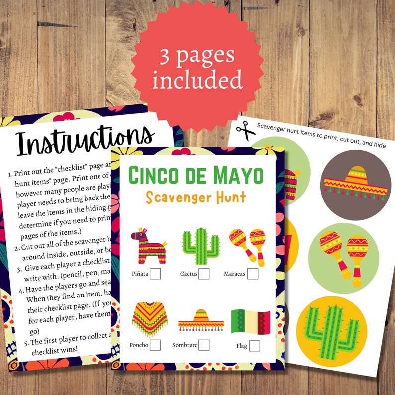 Cinco De Mayo Games for Kids, Cinco De Mayo Scavenger Hunt, Fiesta ...