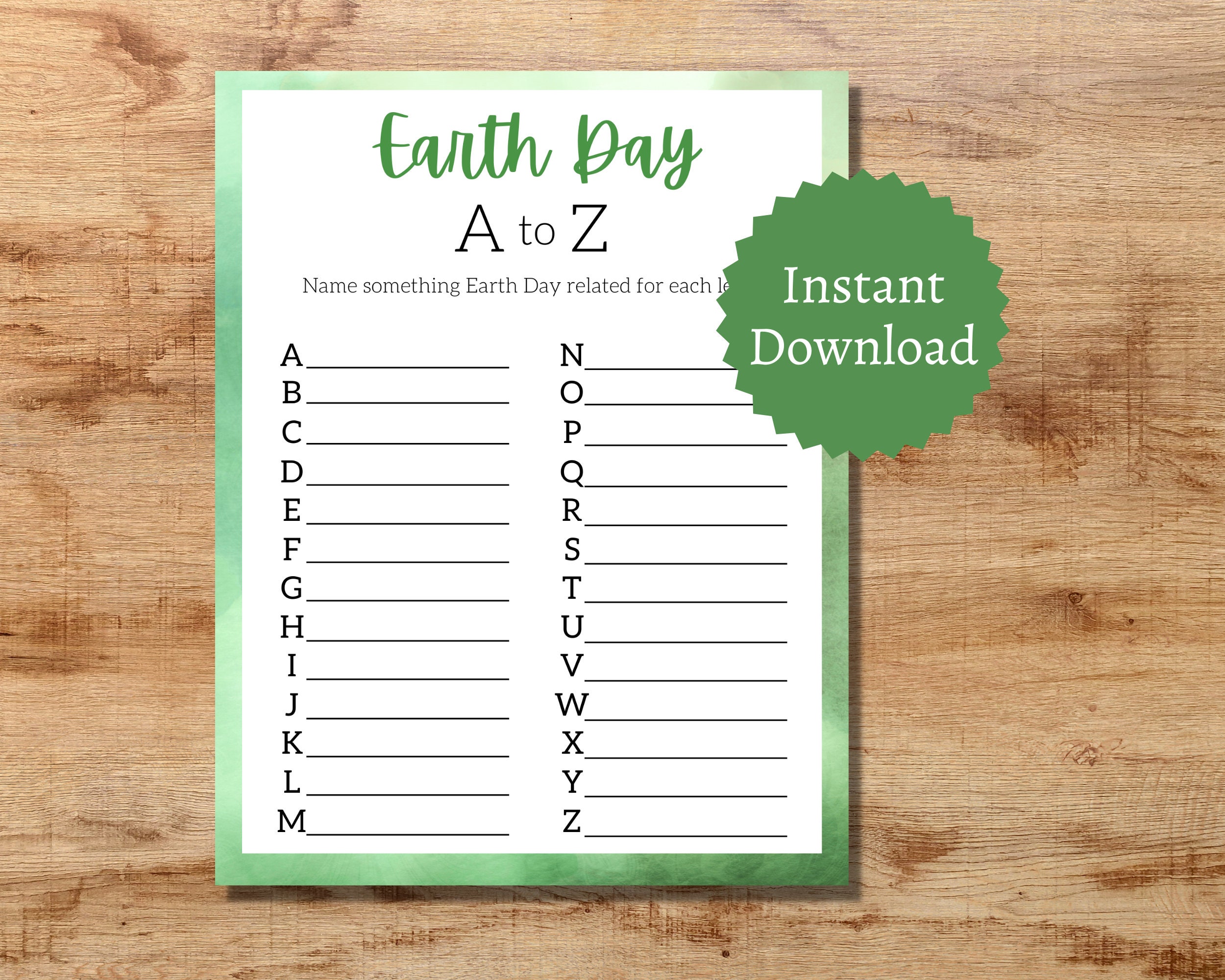 Earth Day A to Z Game, Printable Earth Day-themed Classroom Worksheet ...