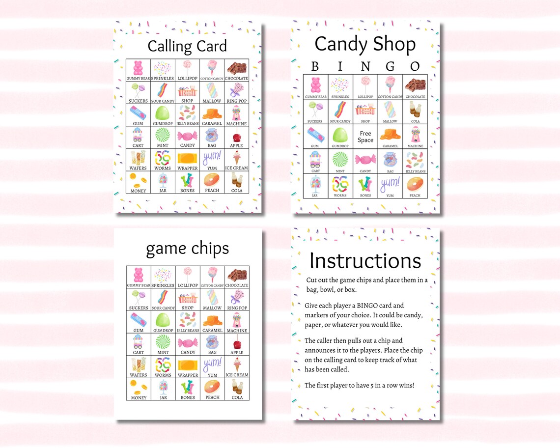 Candy Shop Bingo Cards, Printable Birthday Party Game for Kids ...