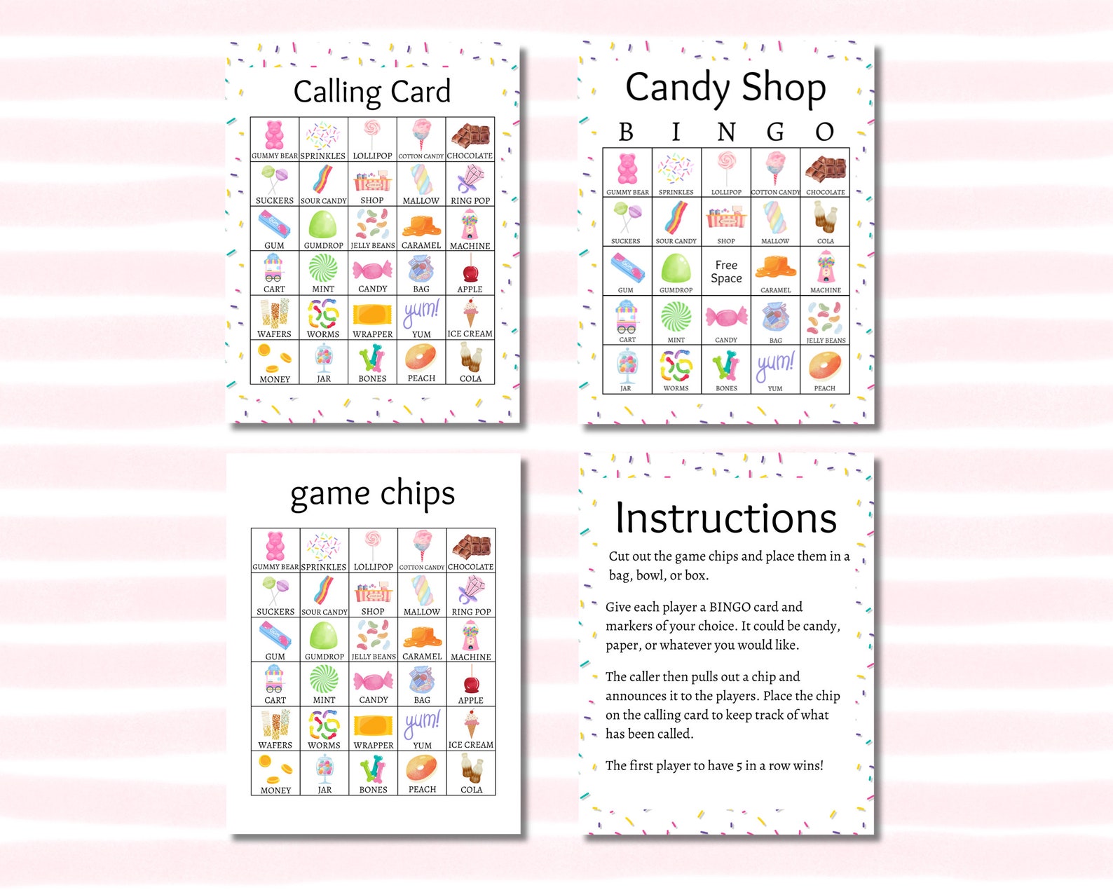 Candy Shop Bingo Cards, Printable Birthday Party Game for Kids ...