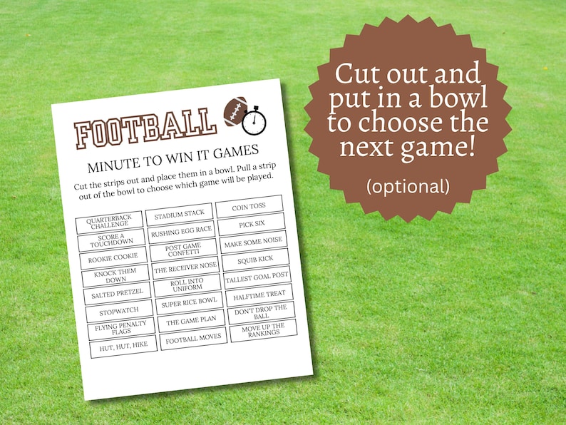 Football Minute to Win It Games, Printable Football Party Game ...