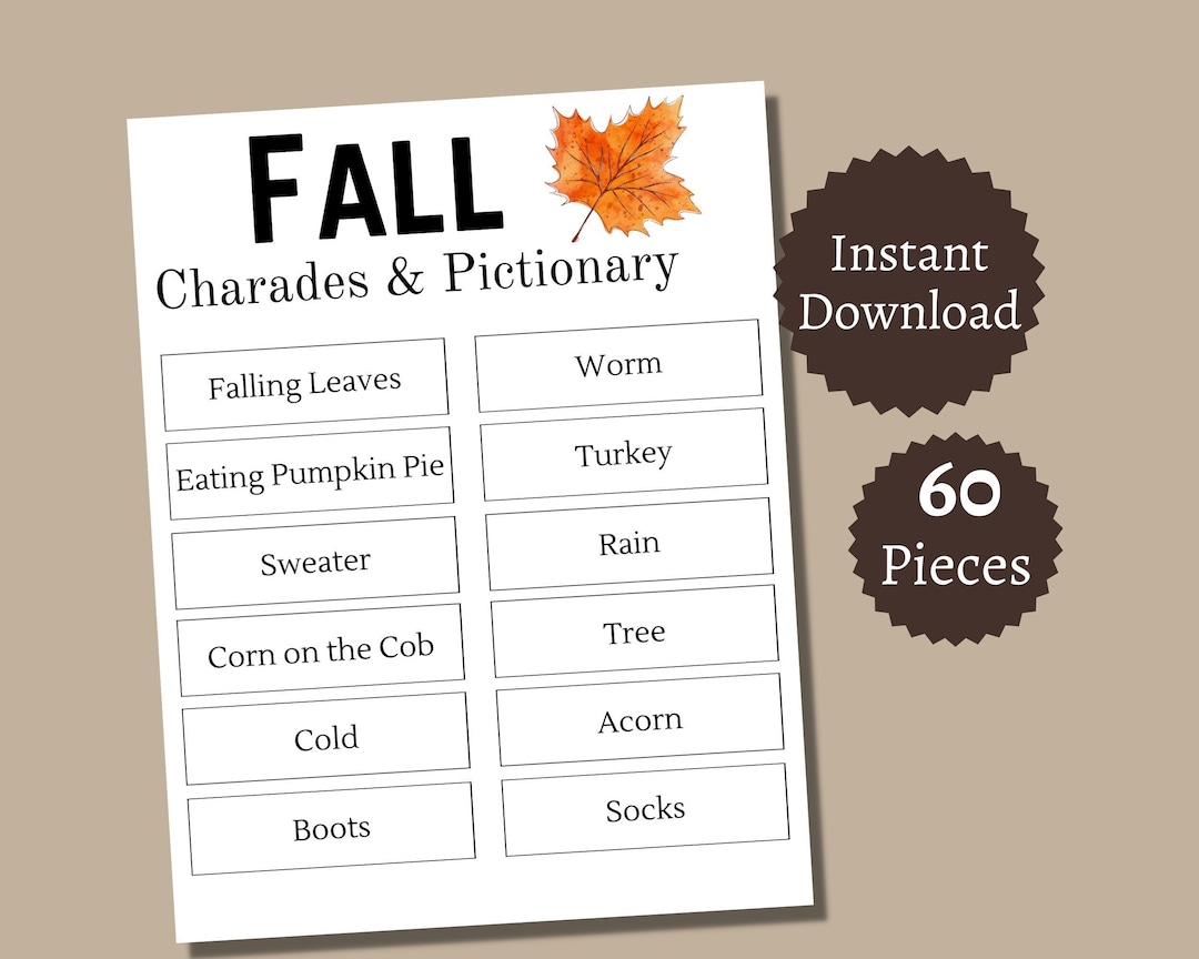 Fall Charades Game, Printable Fall Pictionary, Fall Party Games, Autumn ...