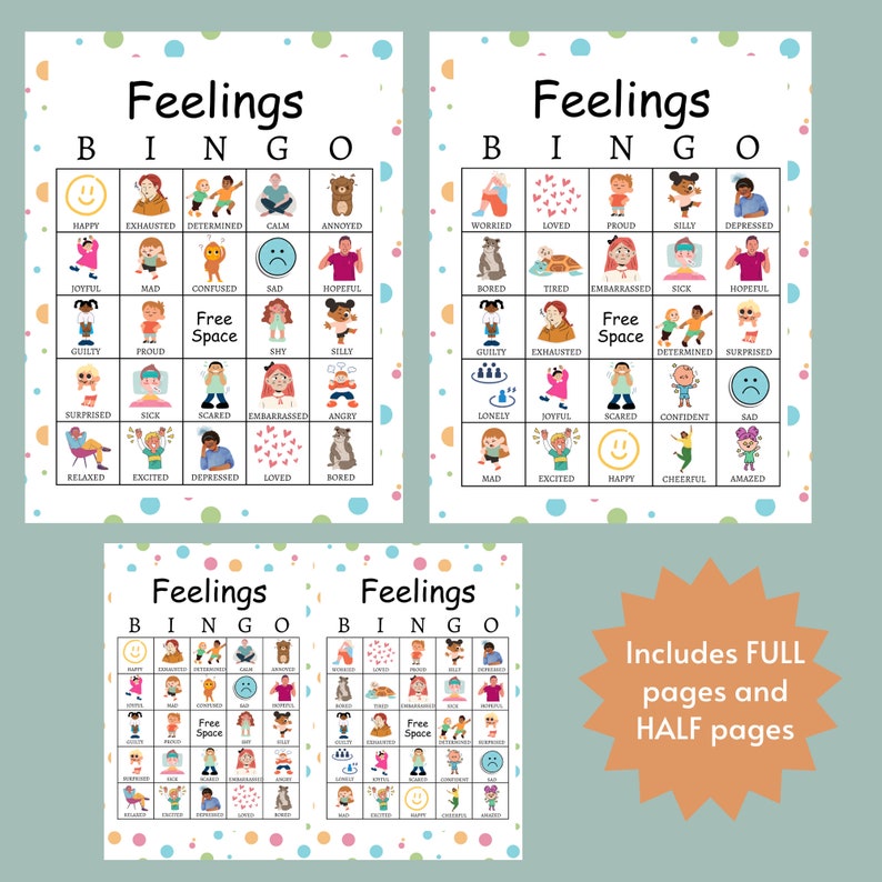 Feelings Bingo Game for Kids, Emotions Learning Activity, Printable ...
