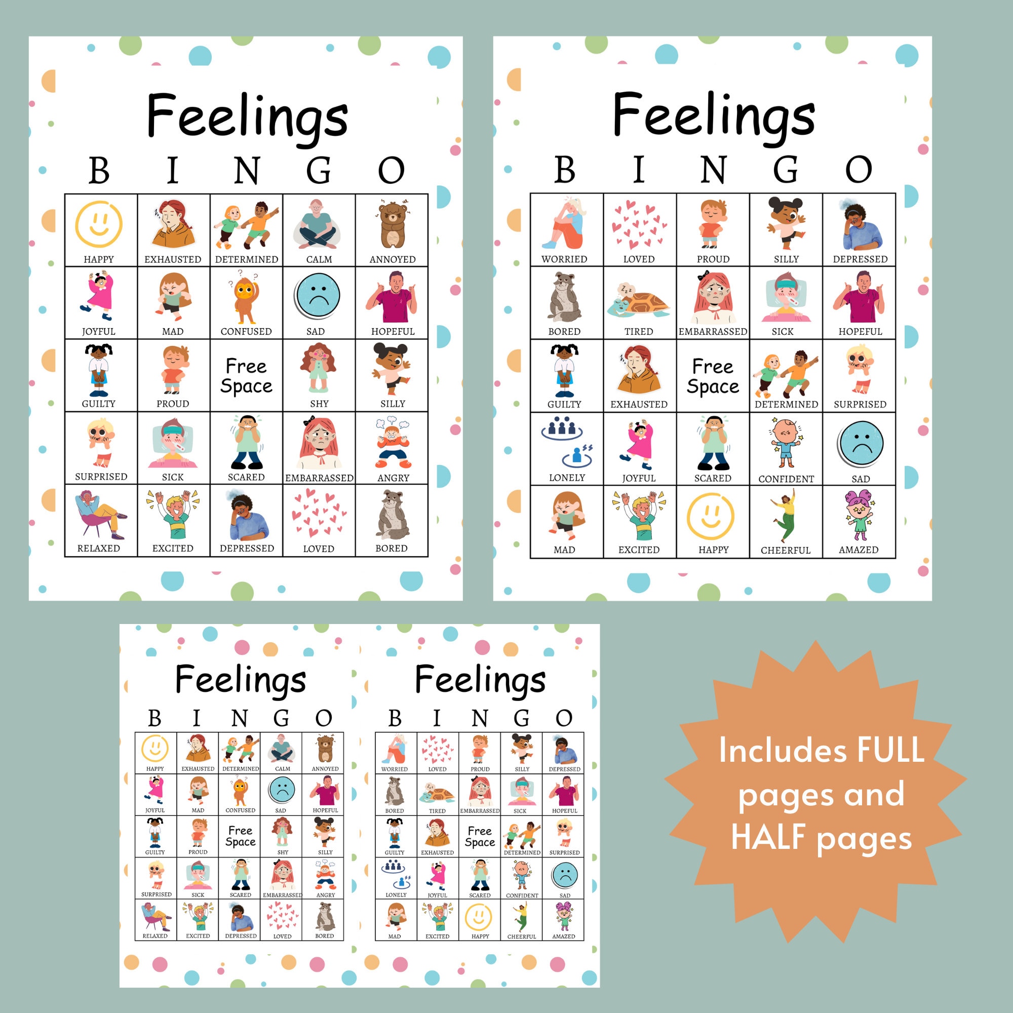 Feelings Bingo Game for Kids, Emotions Learning Activity, Printable ...
